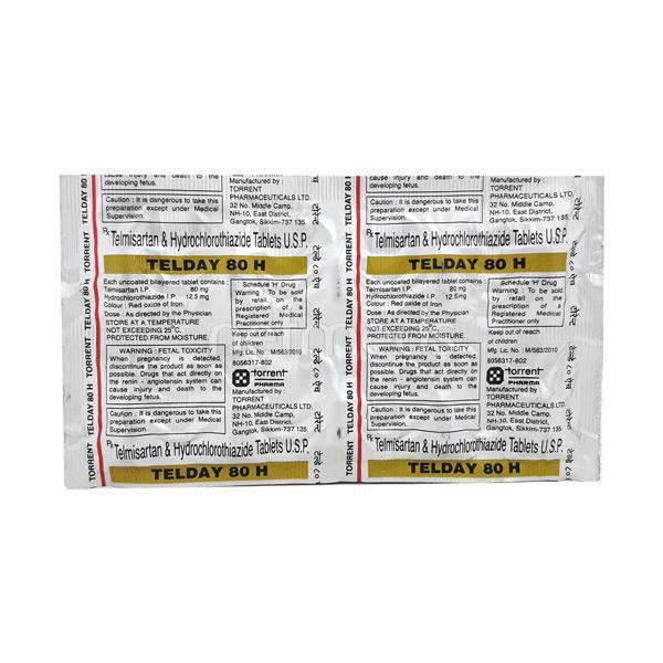 Telday H 80mg Tablet 10'S : Price, Uses, Side Effects | Netmeds
