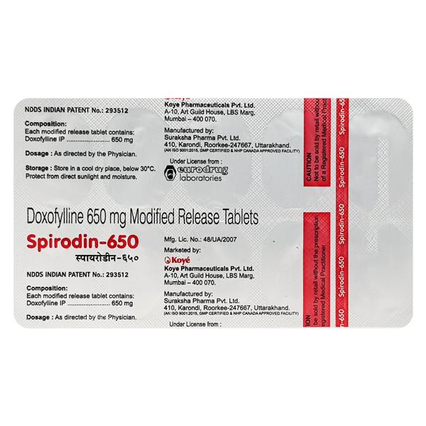 Spirodin 650mg Tablet 10'S Price, Uses, Side effects, Substitutes | Netmeds