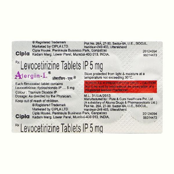 Buy Alergin L Tablet 10'S Online at Upto 25% OFF | Netmeds