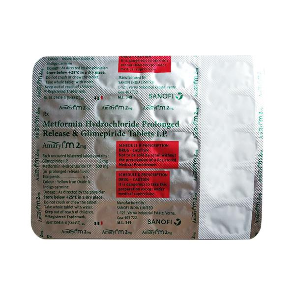 Buy AMARYL M 2mg Tablet 20's to Manage Type II diabetes mellitus | Netmeds
