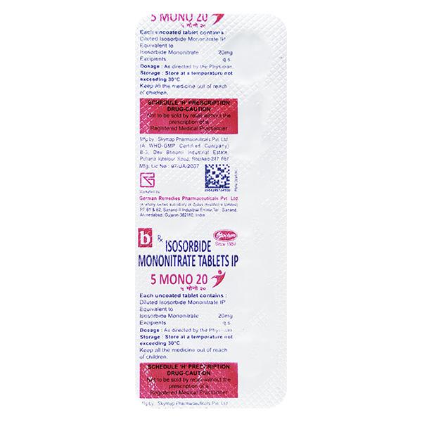 5 Mono 20mg Tablet 10'S Price, Uses, Side effects, Substitutes | Netmeds