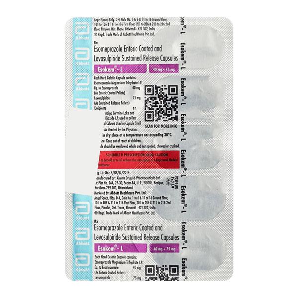 Esokem L 75/40mg Capsule 10'S : Uses, Side Effects, Price | Netmeds