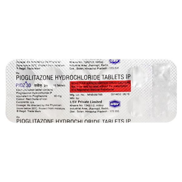Pioz 30mg Tablet 10'S : Price, Uses, Side Effects | Netmeds