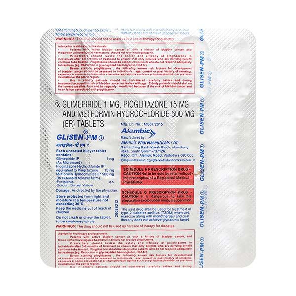 Glisen PM 1/500/15mg Tablet 15'S : Price, Uses, Side Effects | Netmeds