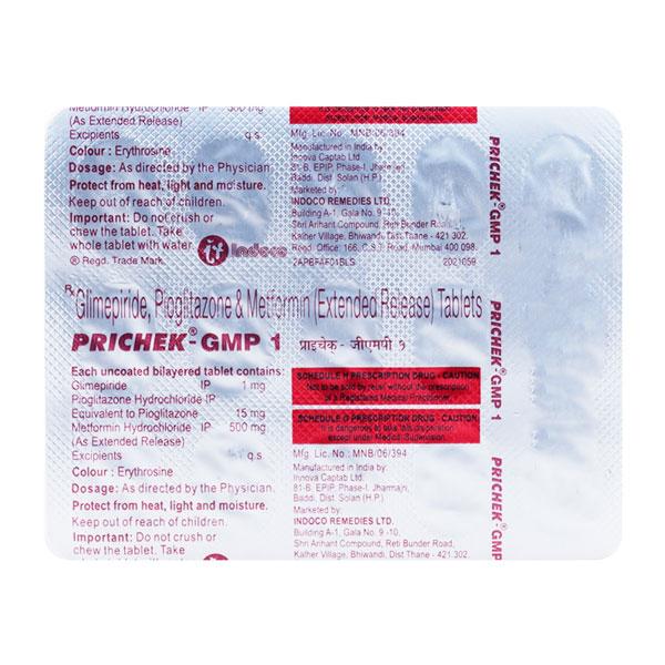 PRICHEK GMP 1 Tablet 15's : Price, Uses, Side Effects | Netmeds