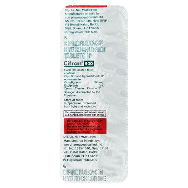 Cifran 500mg Tablet 10'S - Price, Uses, Side Effects | Netmeds