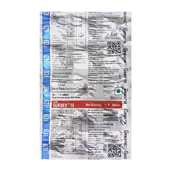 Buy SURBEX FE NEW GLUTENFREE Chewable Tablet 15's Online | Netmeds