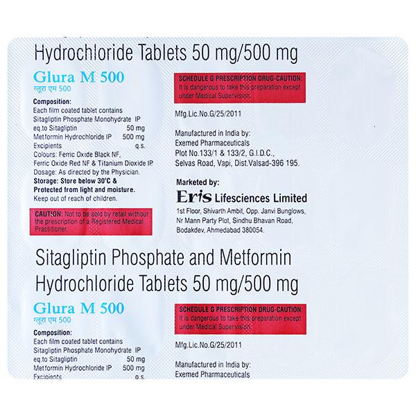 GLURA M 500 Tablet 15's - Price, Uses, Side Effects | Netmeds