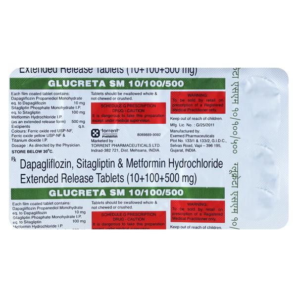 GLUCRETA SM 10/100/500 Tablet 10's Price, Uses, Side effects ...