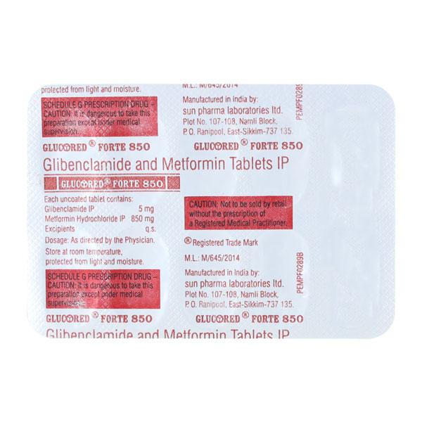 Glucored Forte 850mg Tablet 10'S : Price, Uses, Side Effects | Netmeds