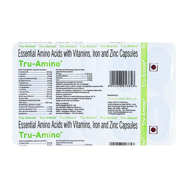 TRU AMINO Capsule 10's Price, Uses, Side effects, Substitutes | Netmeds