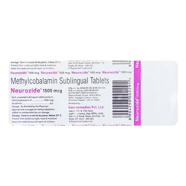 Buy NEUROZIDE 1500mcg Tablet 10's Online at Upto 25% OFF | Netmeds