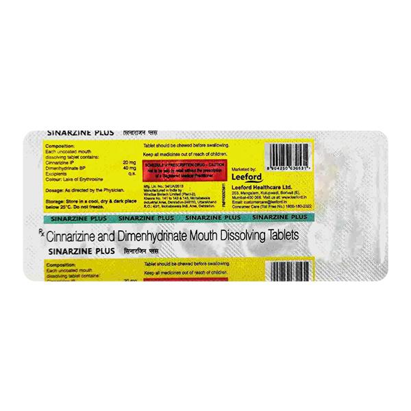 Buy SINARZINE PLUS Tablet 10's Online at Upto 25% OFF | Netmeds