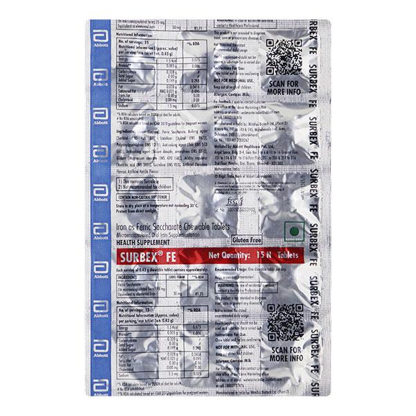 Buy SURBEX FE Chewable Tablet 15's Online at Upto 25% OFF | Netmeds