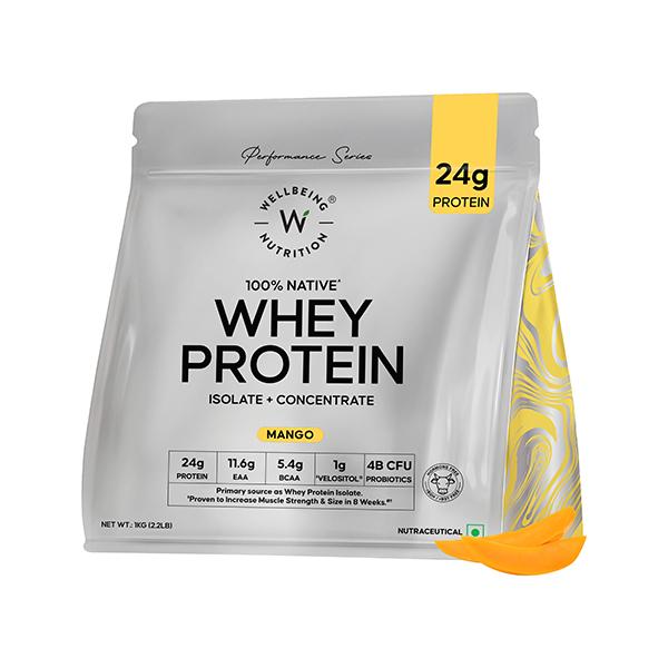 Wellbeing Nutrition 100% Native Whey Protein Isolate + Concentrate - Mango 1 kg