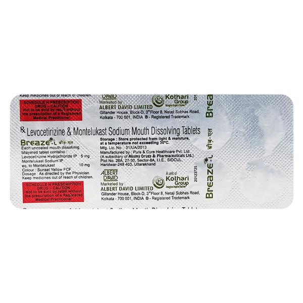 Breaze L Tablet 10'S : Uses, Side Effects, Price | Netmeds