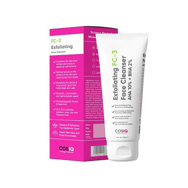 Buy Cos-IQ Exfoliating Face Wash FC 3 AHA Glycolic Acid and BHA ...