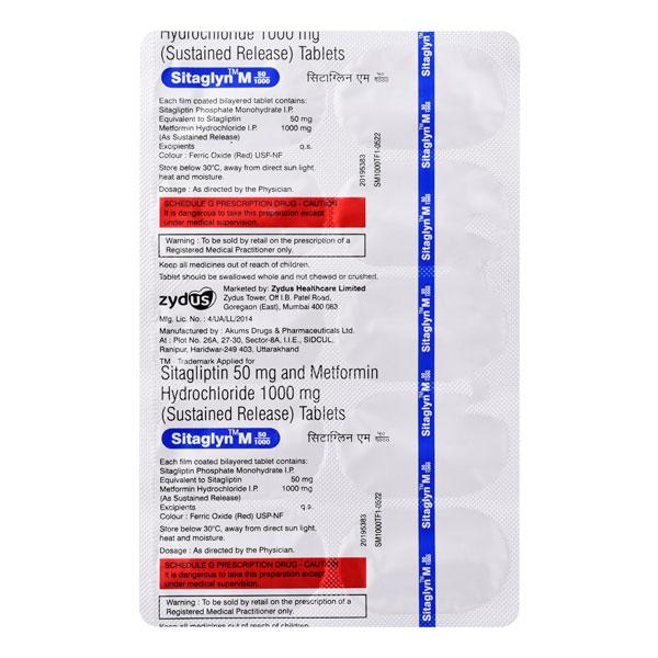 Buy SITAGLYN M 50/1000 Tablet 10's Online at Upto 25% OFF | Netmeds