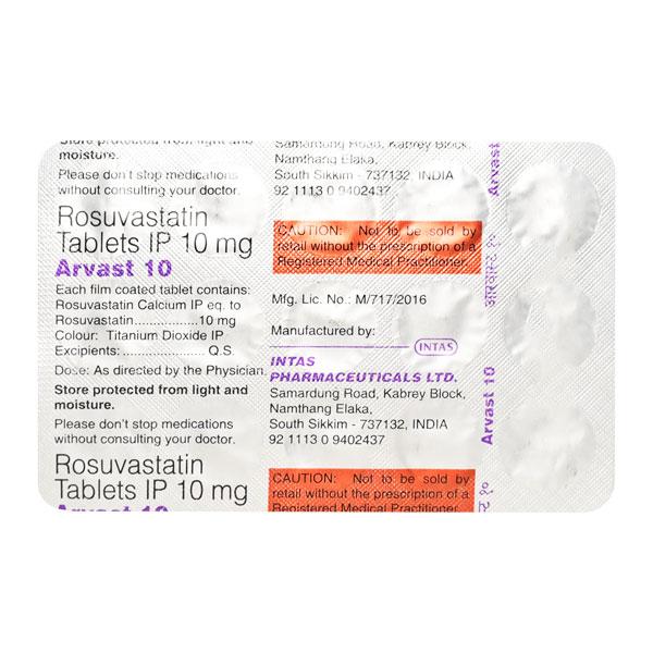 Arvast 10mg Tablet 15'S Price, Uses, Side effects, Substitutes | Netmeds