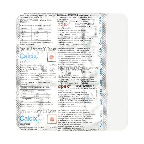Calcix Tablet 15'S : Price, Uses, Side Effects | Netmeds