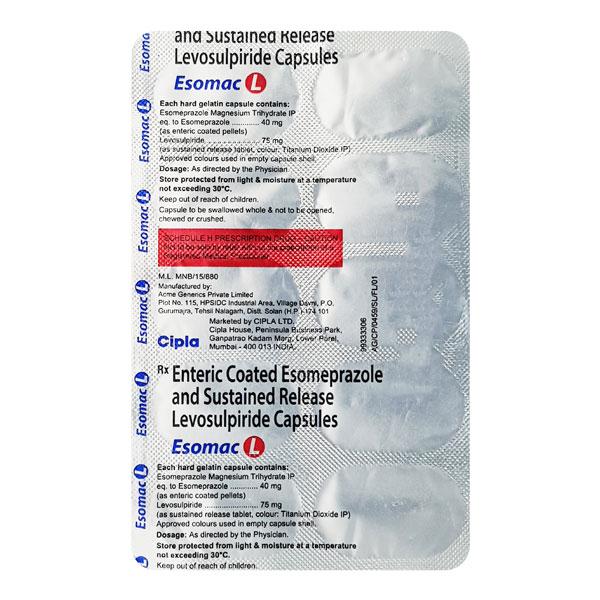 Buy Esomac L Capsule 10'S Online at Upto 25% OFF | Netmeds