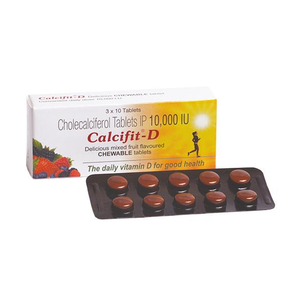 Buy CALCIFIT D Delicious Mixed Fruit Flavoured chewable Tablet 10's ...