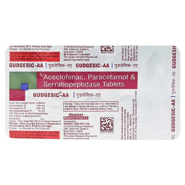 Gudgesic AA Tablet 10'S Price, Uses, Side effects, Substitutes | Netmeds