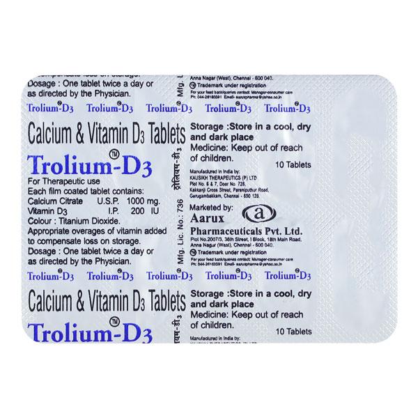 TROLIUM D3 Tablet 10's Price, Uses, Side effects, Substitutes | Netmeds