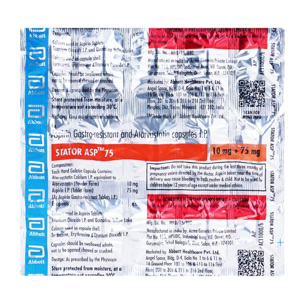 Buy Stator Asp 75mg Capsule 15'S Online at Upto 25% OFF | Netmeds