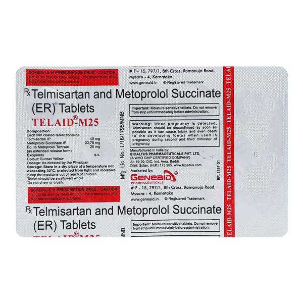 TELAID M 25 Tablet 15's Price, Uses, Side effects, Substitutes | Netmeds