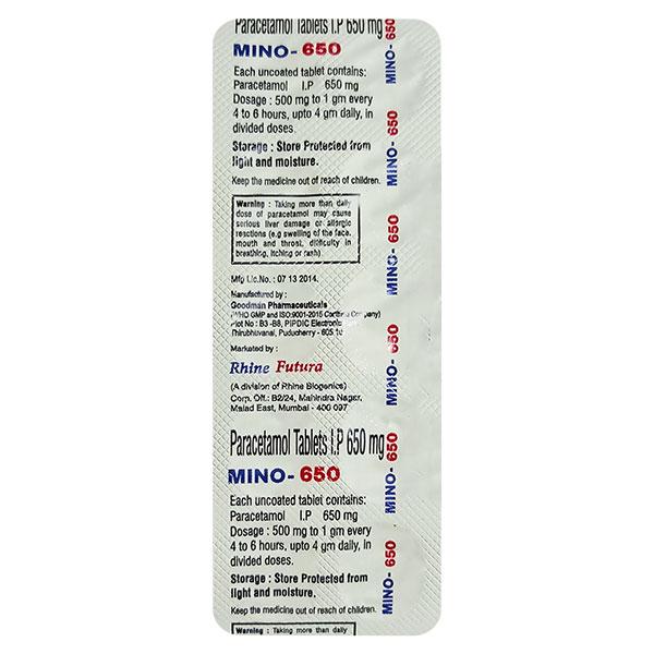 Buy MINO 650 Tablet 10's Online at Upto 25% OFF | Netmeds