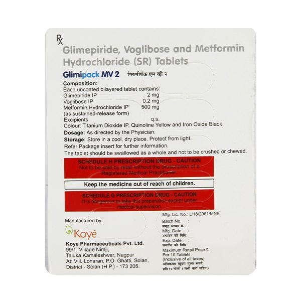 Glimipack MV 2/500/0.2mg Tablet 30'S : Price, Uses, Side Effects | Netmeds