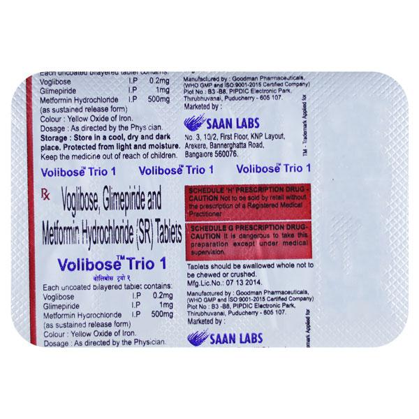 VOLIBOSE TRIO 1mg Tablet 10's : Price, Uses, Side Effects | Netmeds