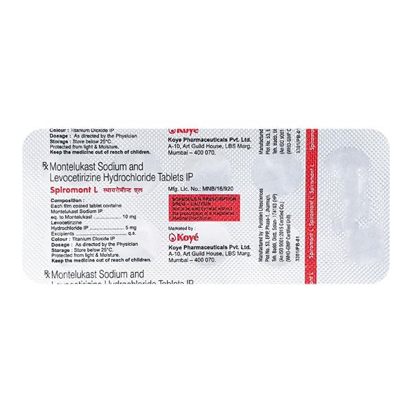 Spiromont L 10/5mg Tablet 10'S Price, Uses, Side effects, Substitutes ...