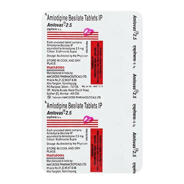 Amlovas 2.5mg Tablet 15'S : Price, Uses, Side Effects | Netmeds