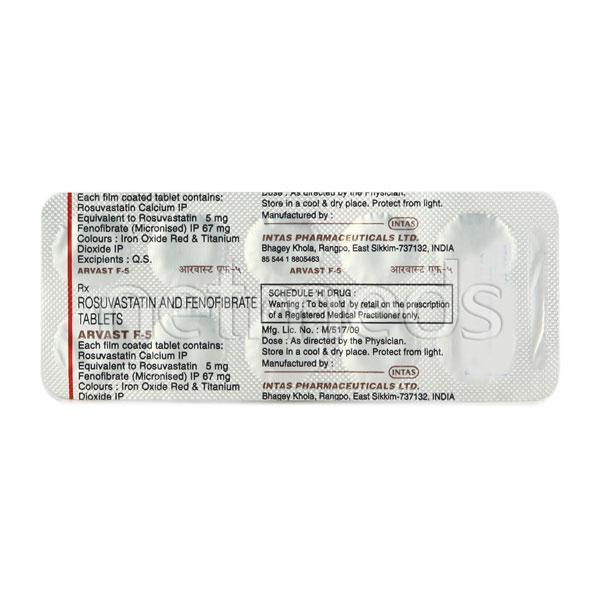 Arvast F 5mg Tablet 10'S Price, Uses, Side effects, Substitutes | Netmeds