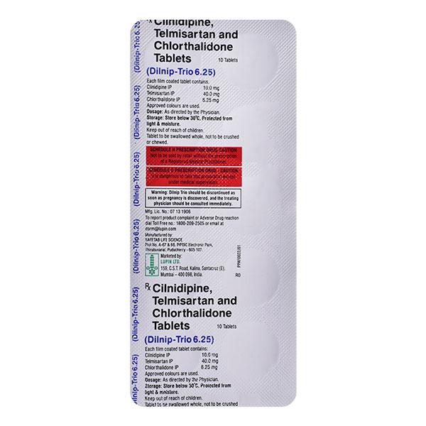 DILNIP TRIO 6.25 Tablet 10's : Price, Uses, Side Effects | Netmeds