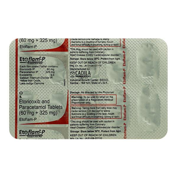 ETOFLAM P Tablet 10's Price, Uses, Side effects, Substitutes | Netmeds