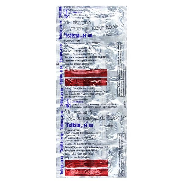 Telista H 80mg Tablet 15'S : Price, Uses, Side Effects | Netmeds