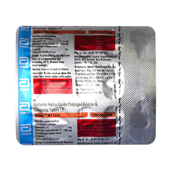 GLIMER M1 FORTE Tablet 15's Price, Uses, Side effects, Substitutes ...