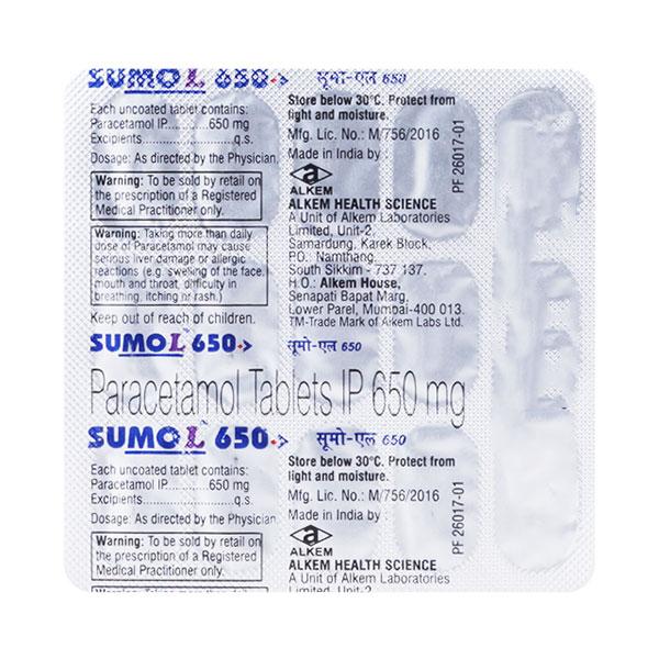 Buy Sumol 650 Tablet 15'S Online at Upto 25% OFF | Netmeds