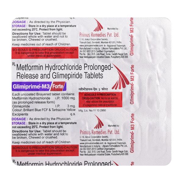 GLIMIPRIME M3 FORTE Tablet 15's : Price, Uses, Side Effects | Netmeds