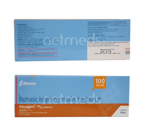 Insugen 30/70 100IU Injection 1X10ml : Price, Uses, Side Effects | Netmeds