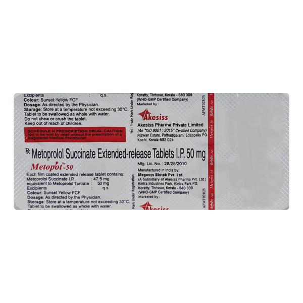 Metopot 50mg Tablet 10'S : Price, Uses, Side Effects | Netmeds