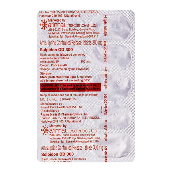 Sulpidon OD 300mg Tablet 10'S Price, Uses, Side effects, Substitutes ...