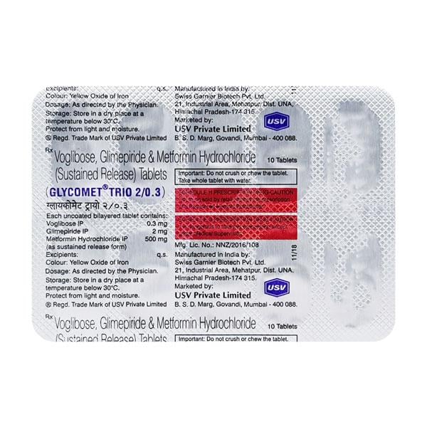 Glycomet Trio 2/0.3mg Tablet 10'S - Price, Uses, Side Effects | Netmeds
