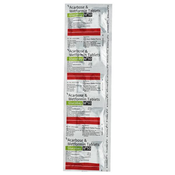 Glucobay M 50mg Tablet 10'S Price, Uses, Side effects, Substitutes ...
