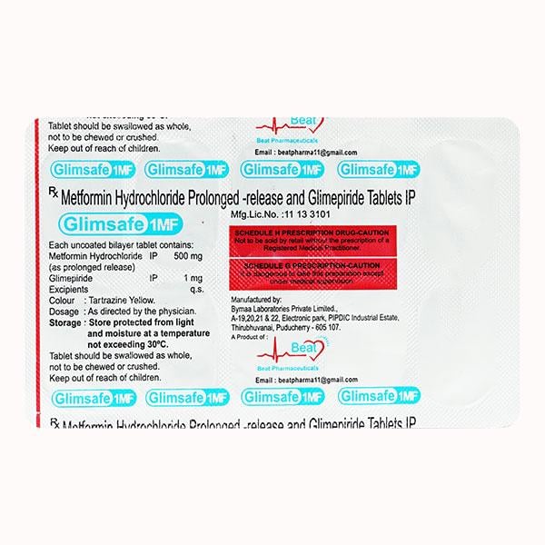 GLIMSAFE MF 1mg Tablet 10's : Price, Uses, Side Effects | Netmeds
