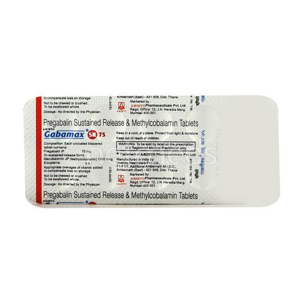 Gabamax SR 75mg Tablet 10'S Price, Uses, Side effects, Substitutes ...