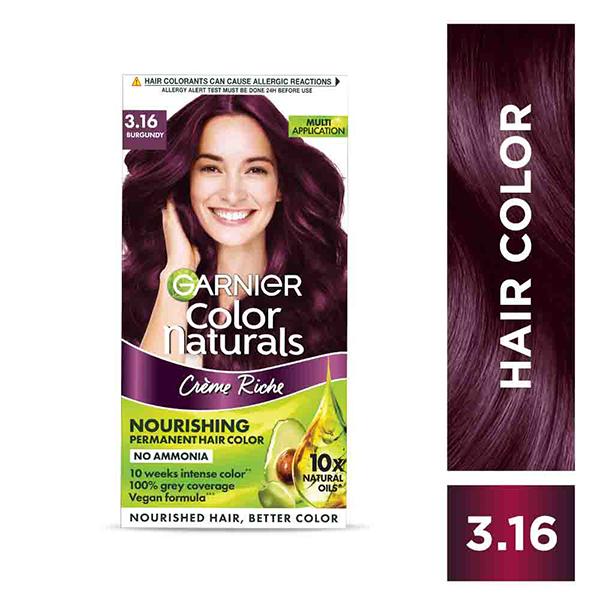 Buy Garnier Color Naturals Creme hair color, Shade 3.16 Burgundy 130 gm ...